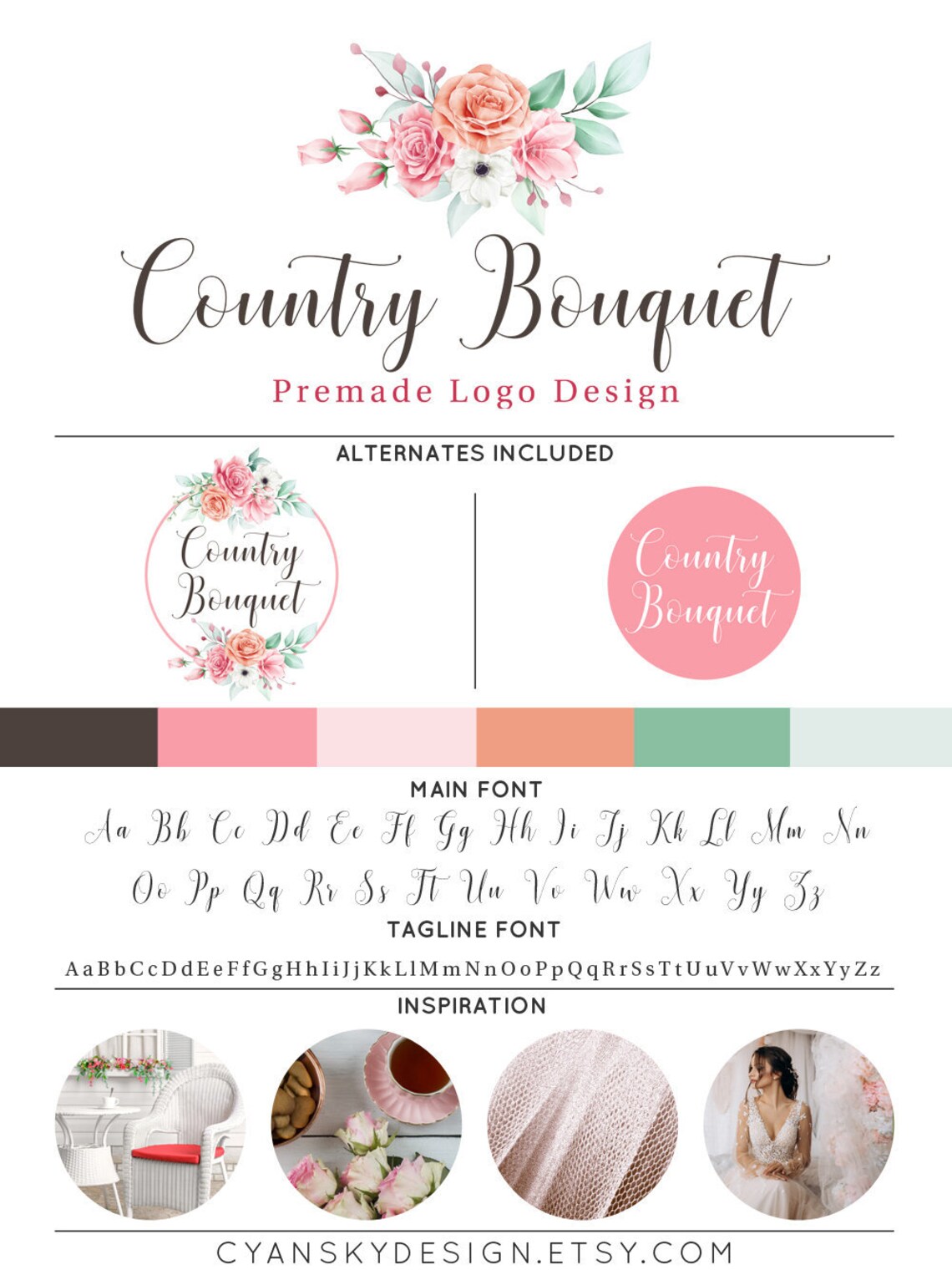 Rustic Country Floral Roses Logo & Watermark Premade Design | Etsy