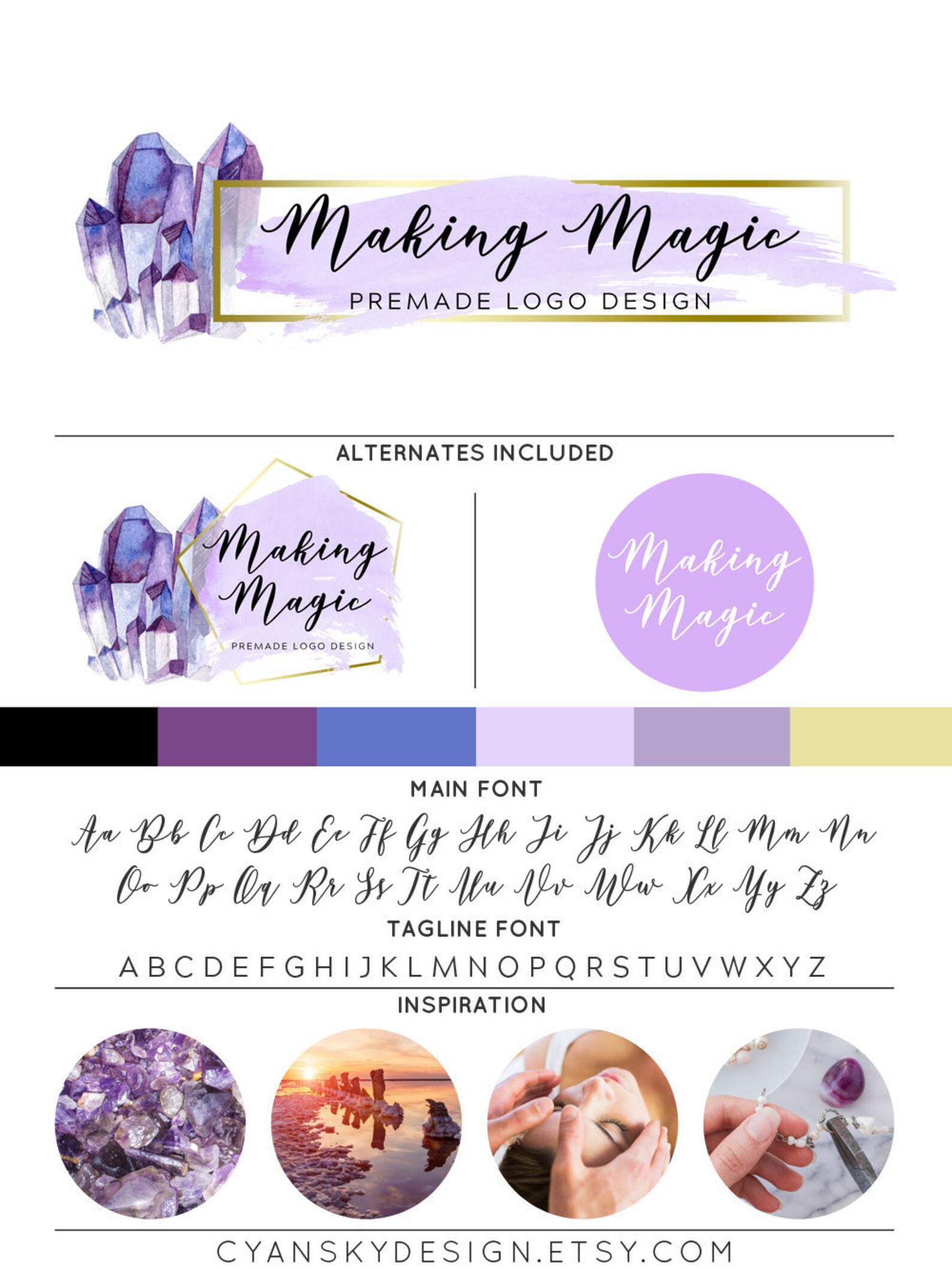 Purple Crystal Watercolor Logo & Watermark Premade Design - Etsy