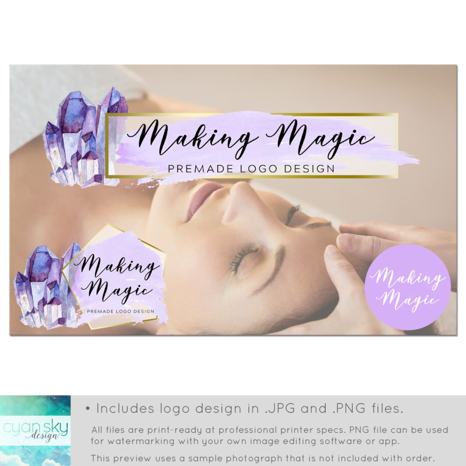 Purple Crystal Watercolor Logo & Watermark Premade Design - Etsy