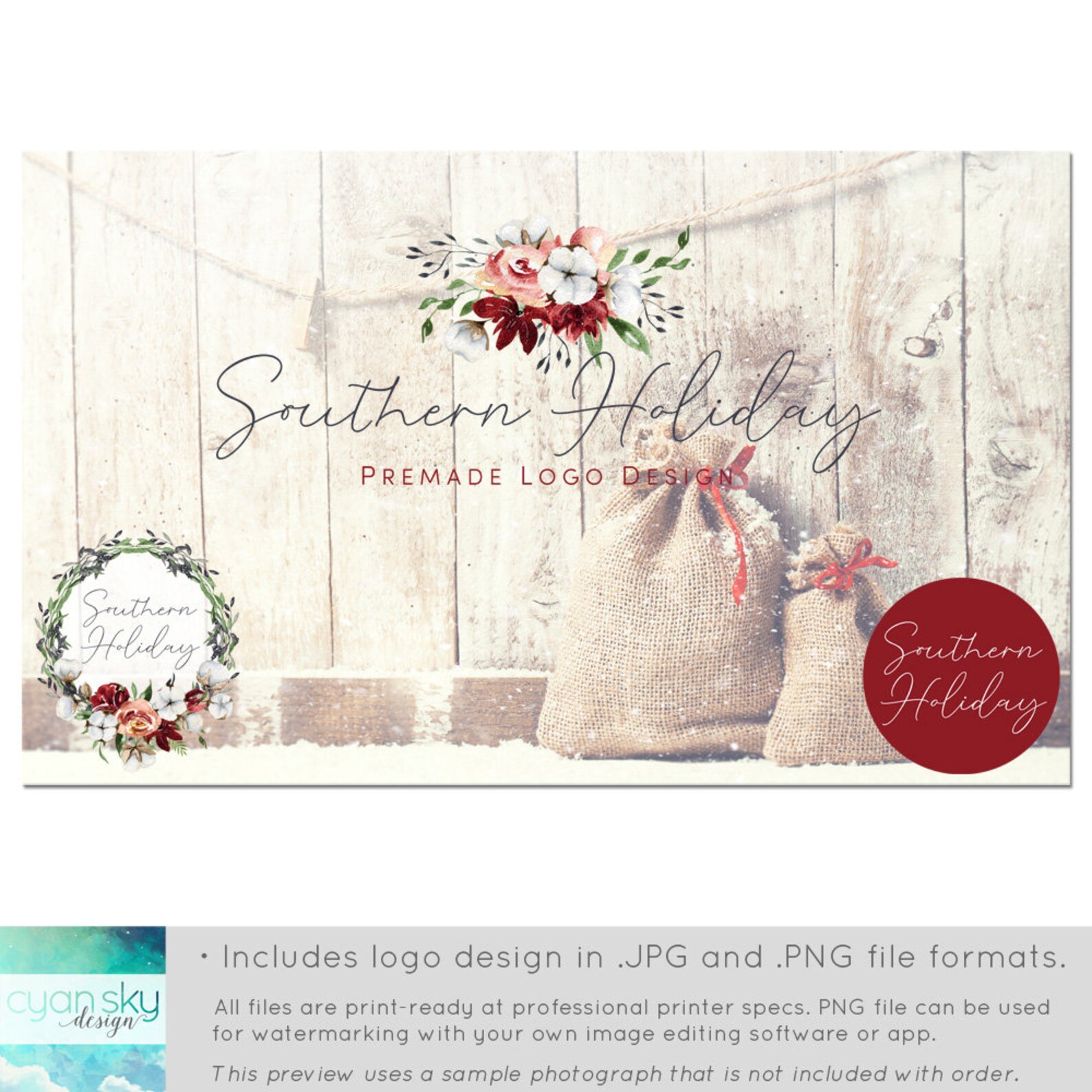 Southern Cotton Floral Rustic Logo & Watermark Premade Design | Etsy