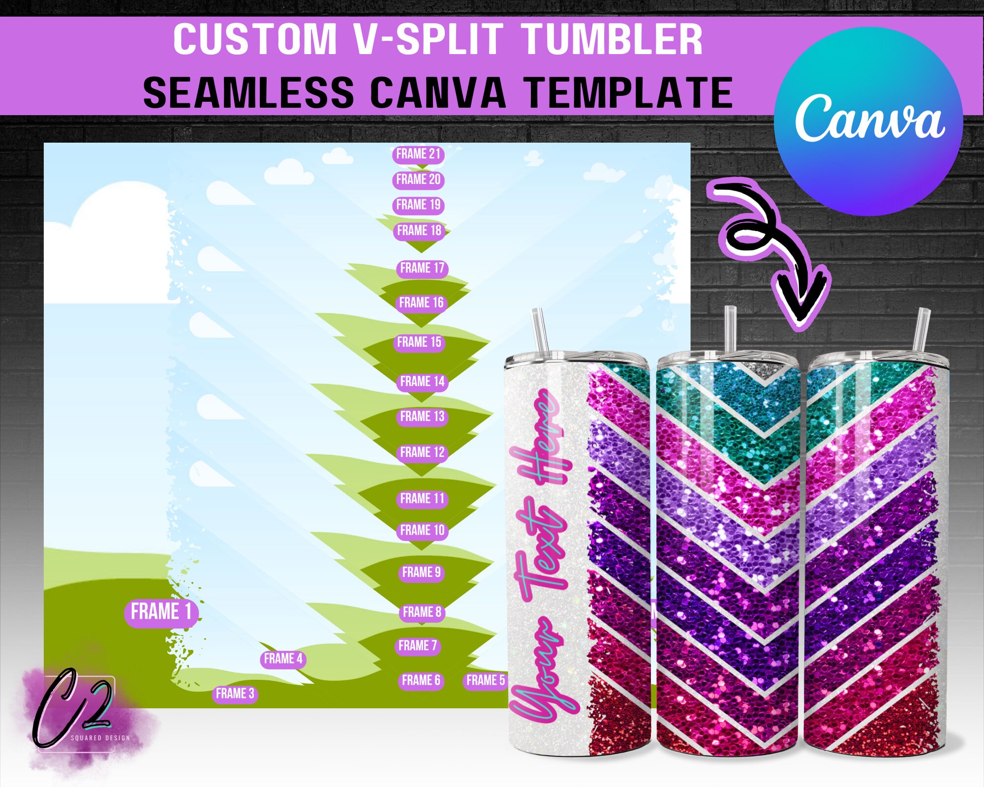 V-split Tumbler Canva Template: Seamless Design (PDF) - Etsy