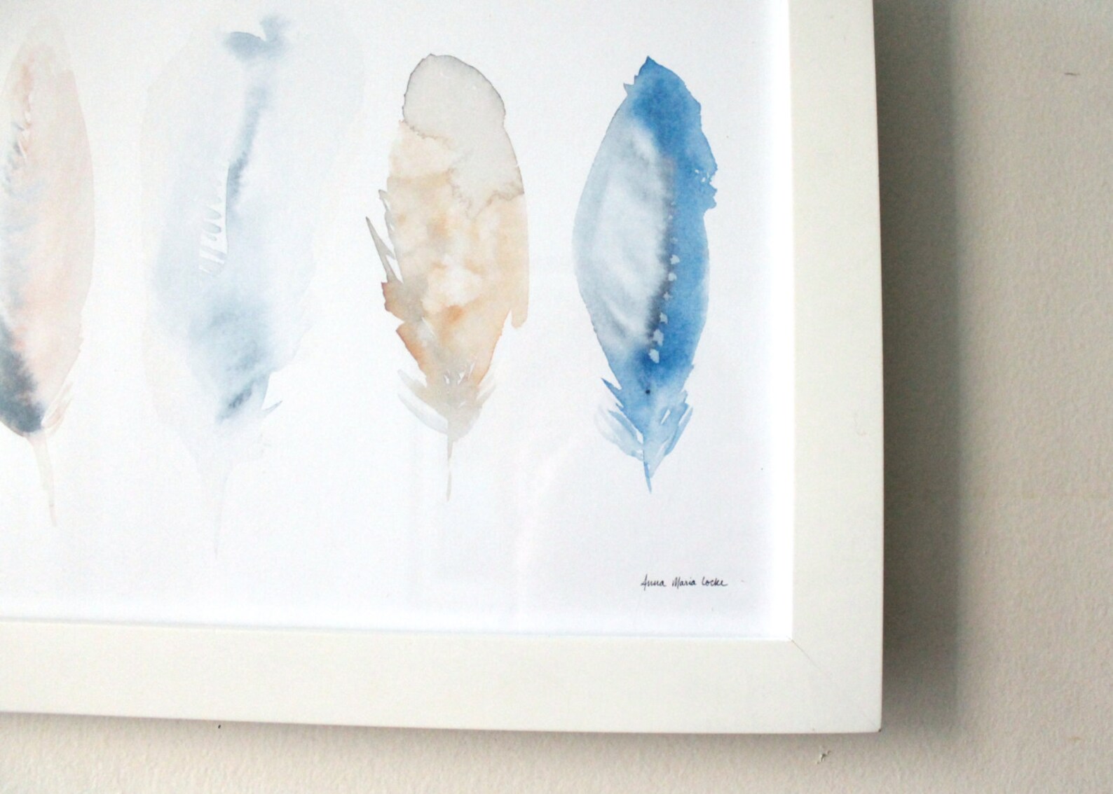 Printable Watercolor Feathers DIY Art Digital Download Blue | Etsy