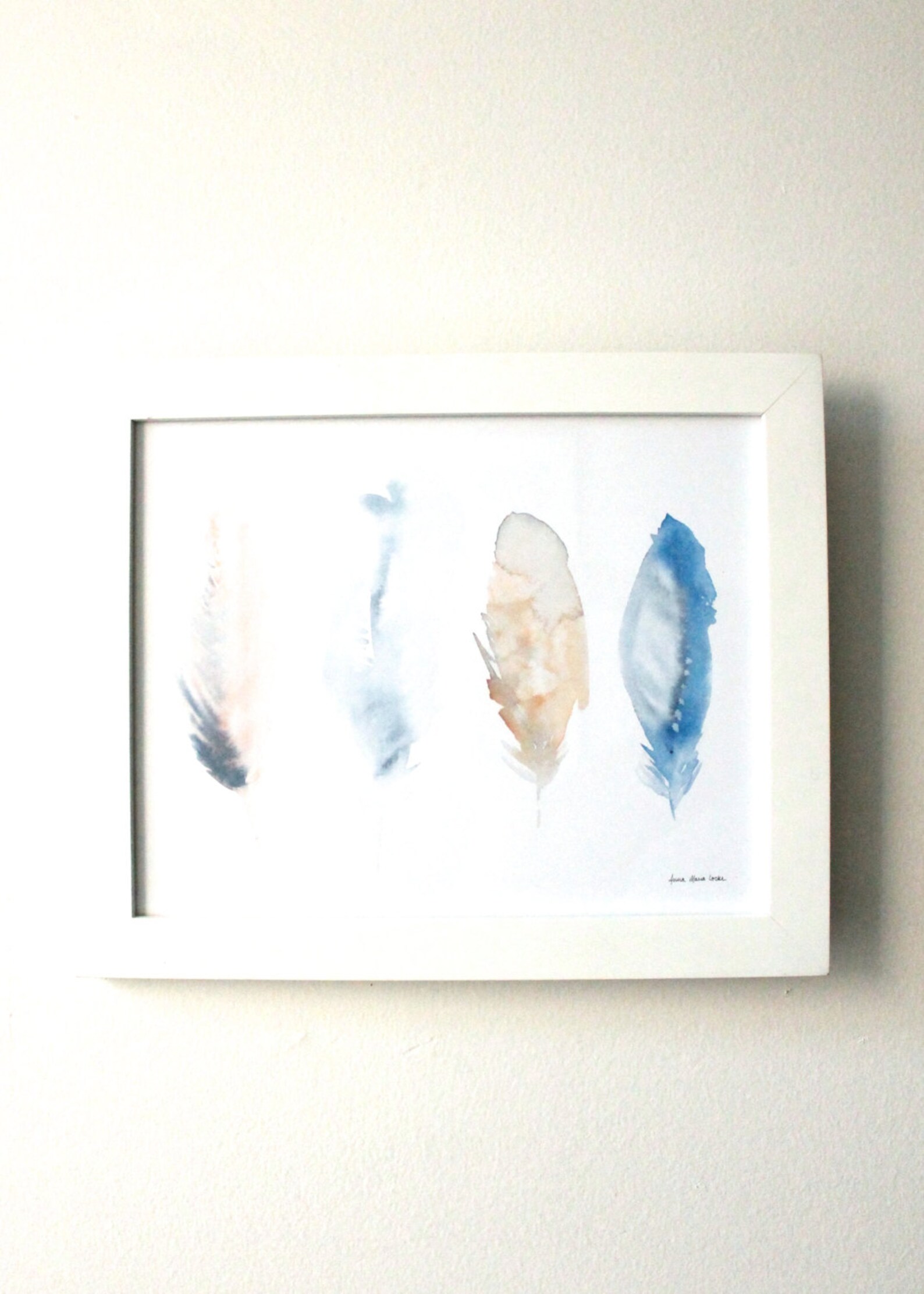 Printable Watercolor Feathers DIY Art Digital Download Blue | Etsy