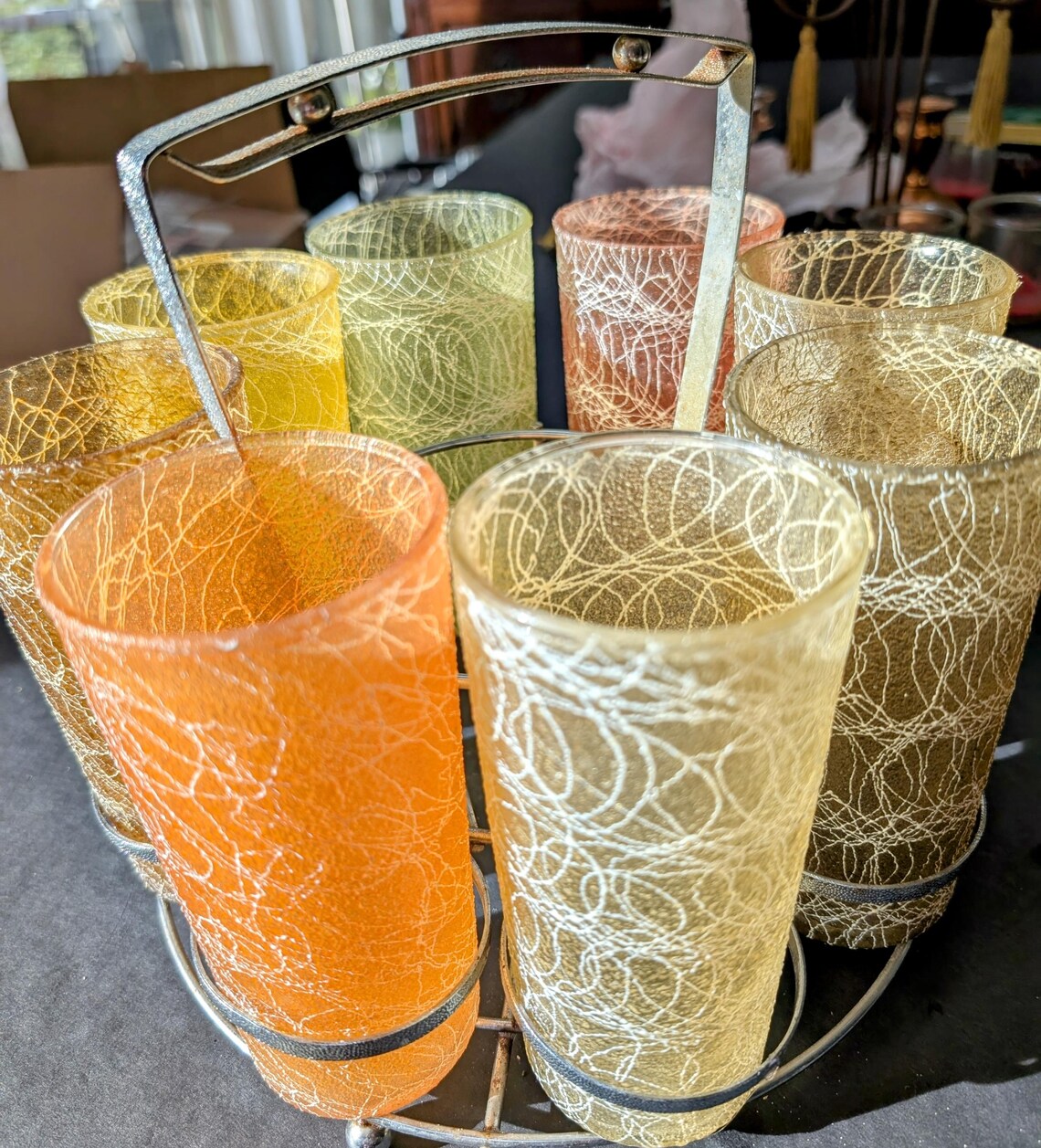 Vintage Spaghetti Swirl Highball Glasses Set With Carrier - Etsy