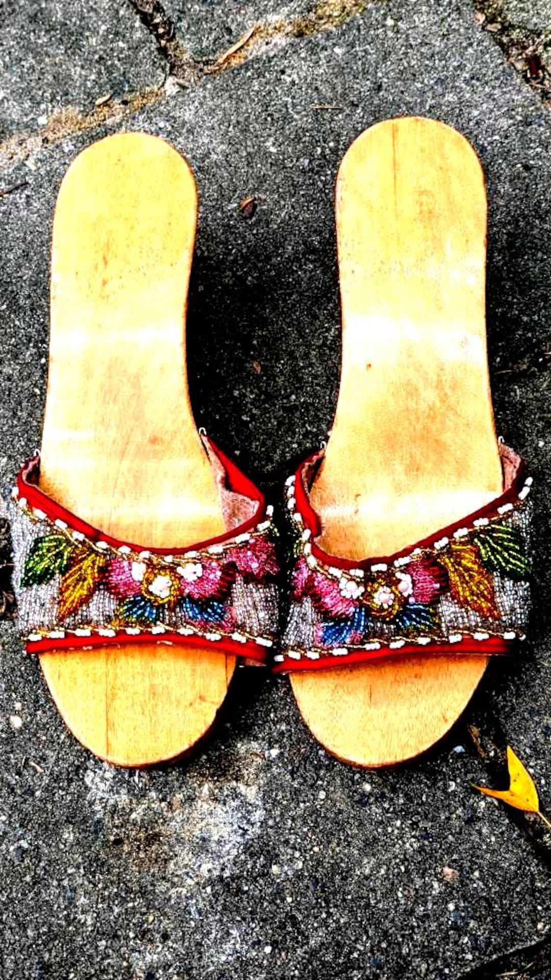 Vintage Wooden Beaded Sandals: Philippine Carved Wood Shoes, Size 7-8 ...