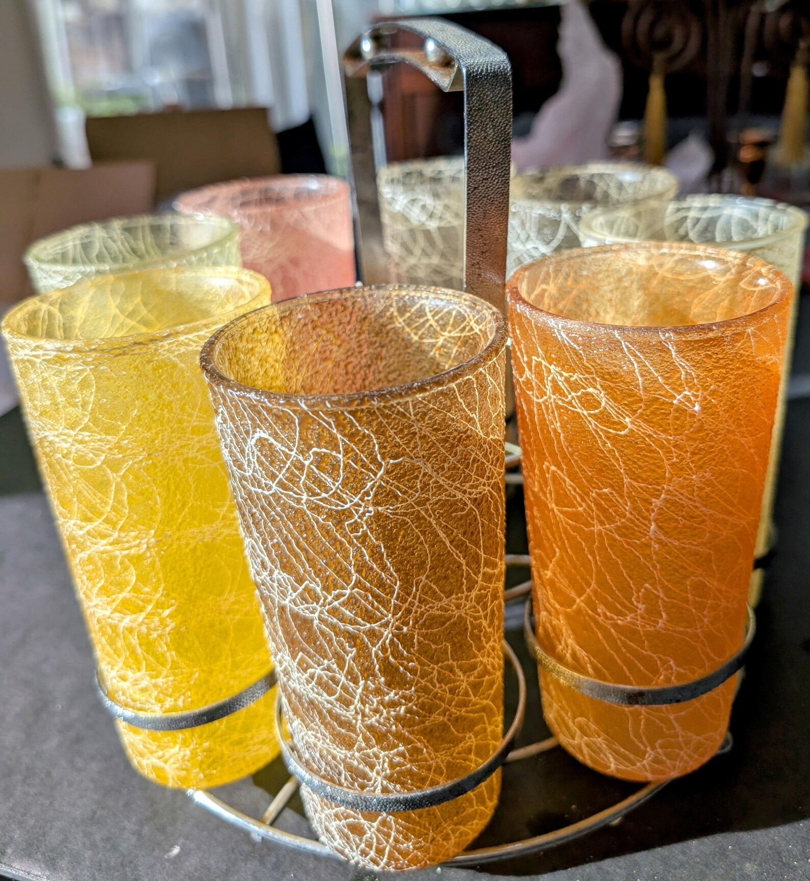 Vintage Spaghetti Swirl Highball Glasses Set With Carrier - Etsy