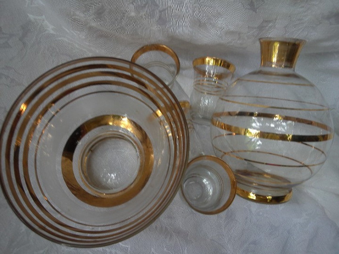 Barware Set Made of Clear Glass With Gold Bandingincludes - Etsy