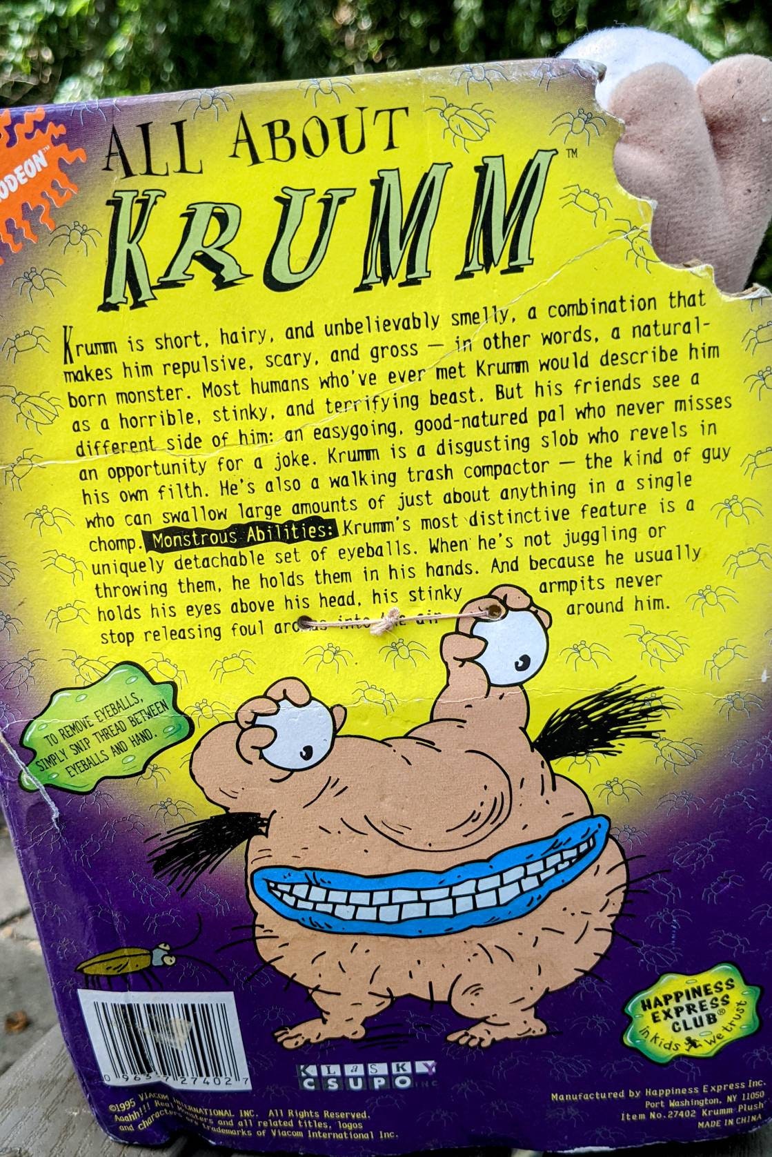 Price Reduced Nickelodeon KRUMM Doll With Removable Detachable Eyeballs ...