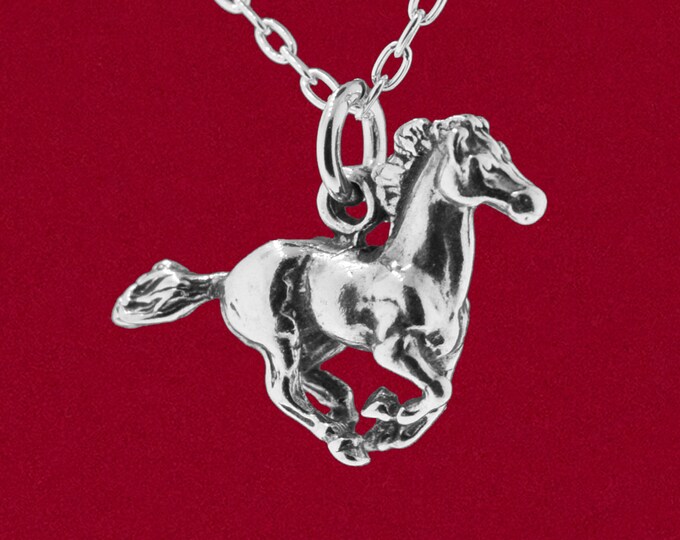 Running Mustang Wild Running Horse Charm Pendant Sterling Silver 925 3D ...