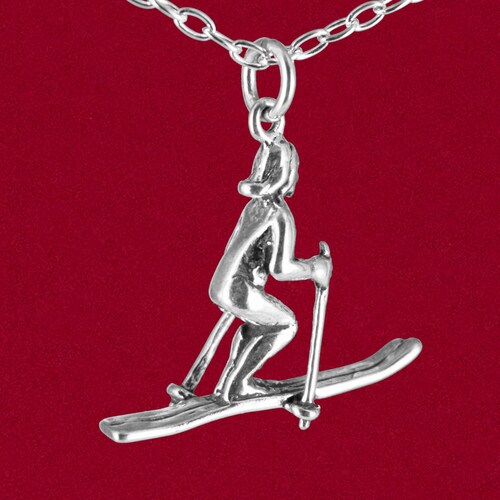 Skiing Girl Charm Pendant 925 Solid Sterling Silver 3D Snow - Etsy