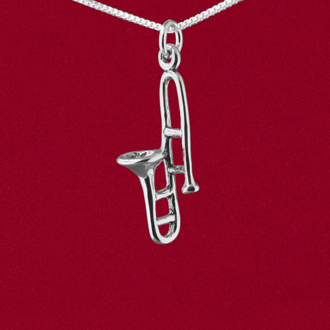 Trombone Charm Musical Instrument 3D Pendant 925 Solid Sterling Silver ...