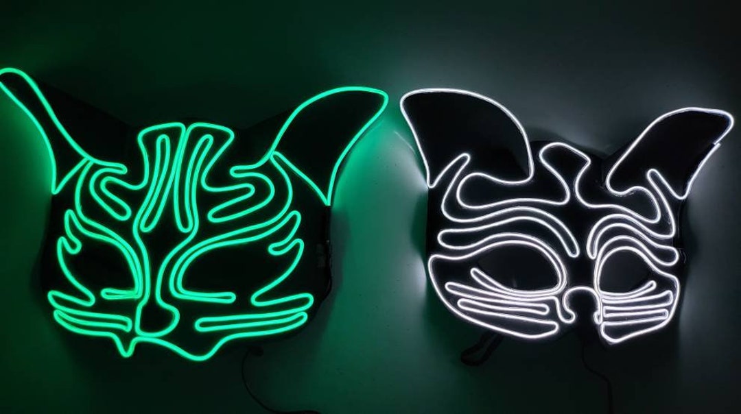 Couples Cat Masks, Two Hand Made El Wire Neon Masks. - Etsy