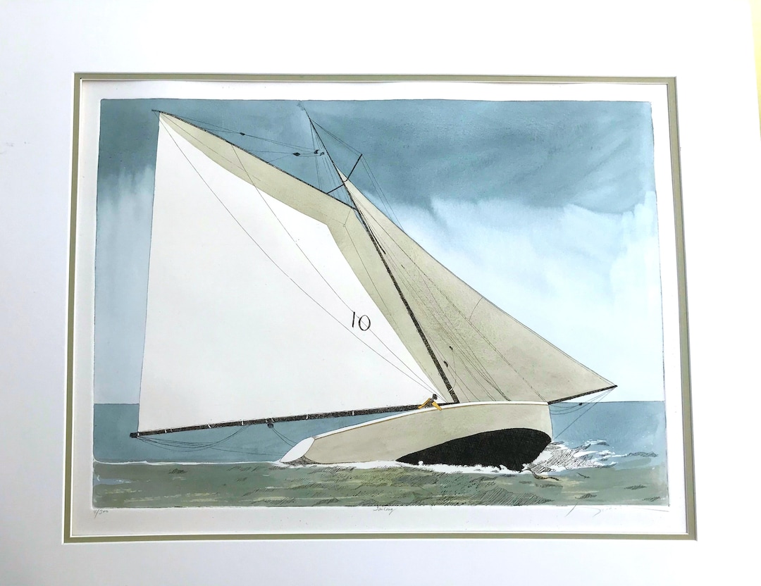 Rare Sailboat Print - Frank Kaczmarek Etching Nautical Maritime Sailing ...
