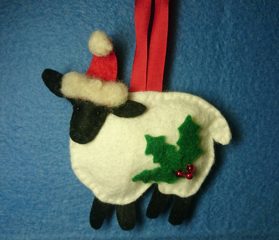 Santa Sheep Plushie Christmas Tree Decoration Trimmed and Filled With ...