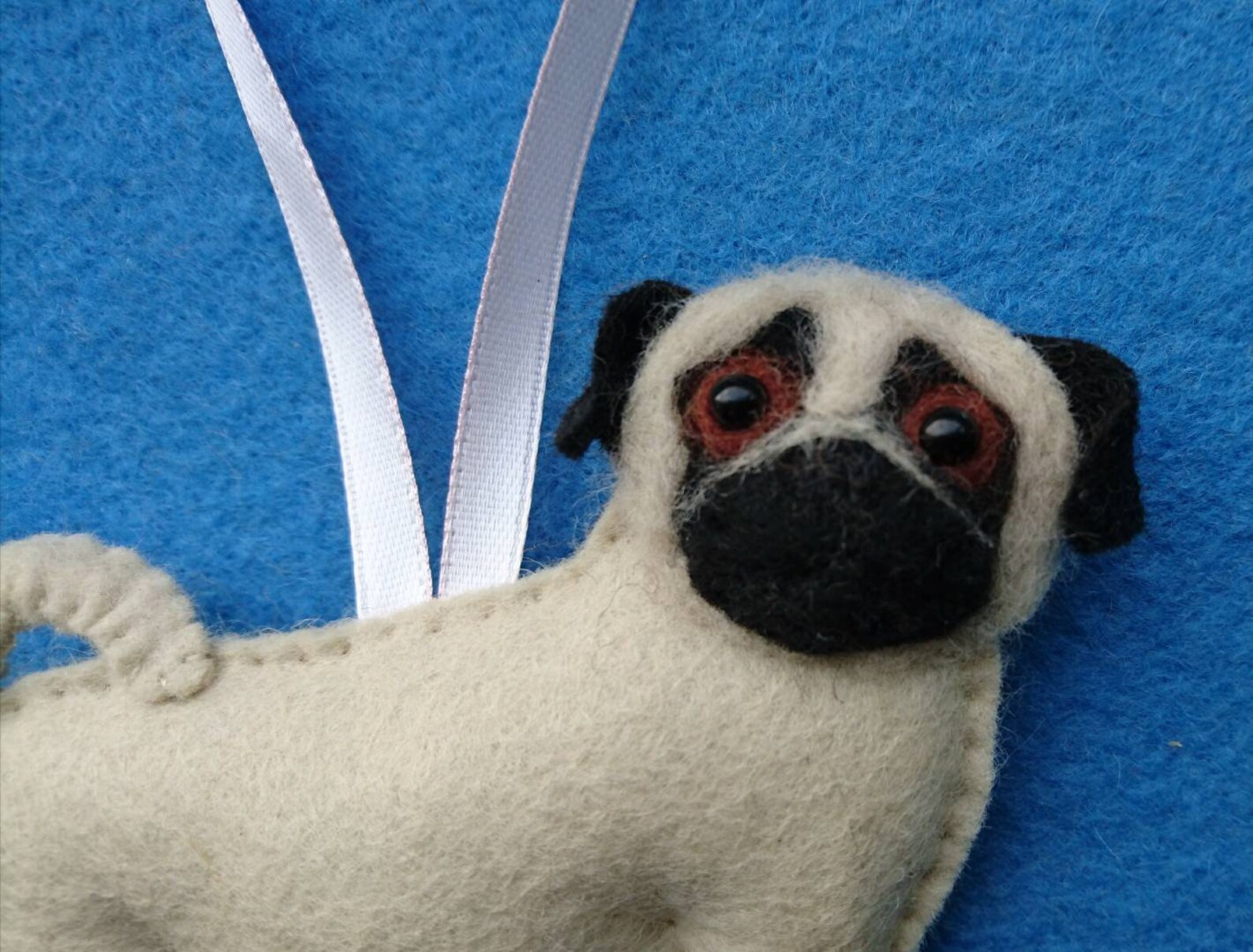 Felt Pug dog hanging ornament. Needle felted fur and Soil | Etsy