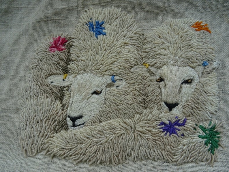 Unique Hand Embroidered Sheep Picture. Unframed on Vintage - Etsy