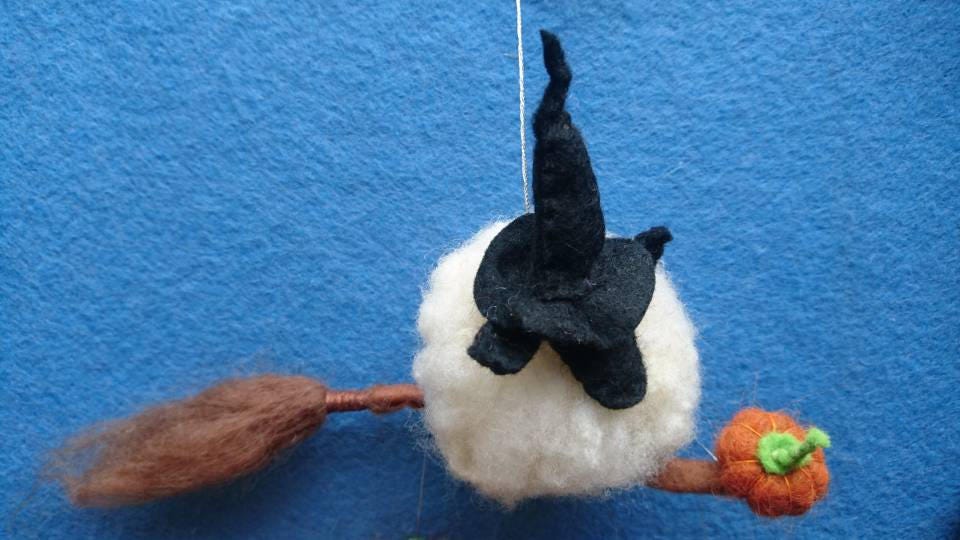 Needle felted Halloween Witch Sheep hanging decoration with | Etsy