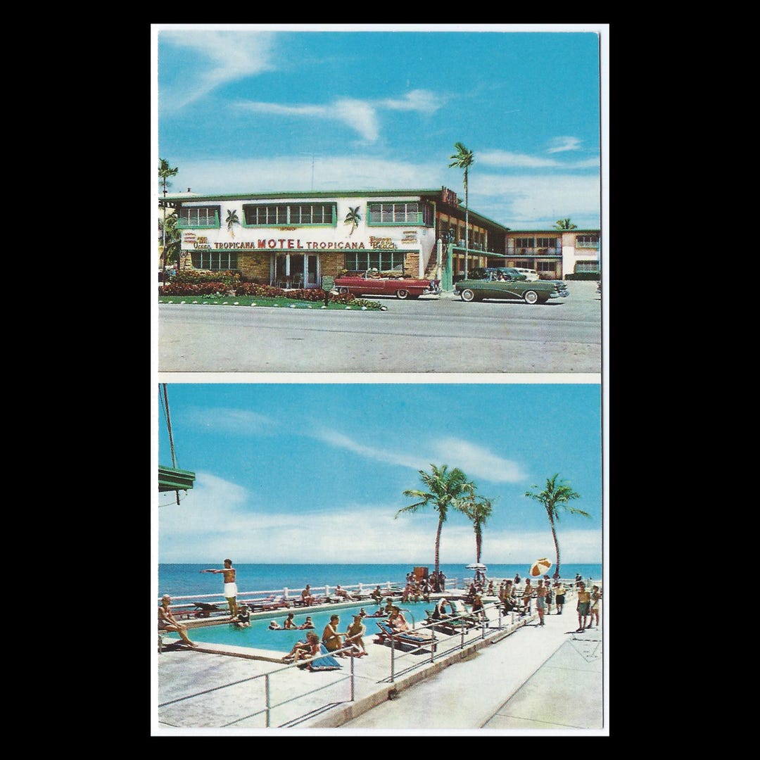 FL Miami Beach, Florida; Tropicana Motel W 1950s Autos; Oceanside Pool ...