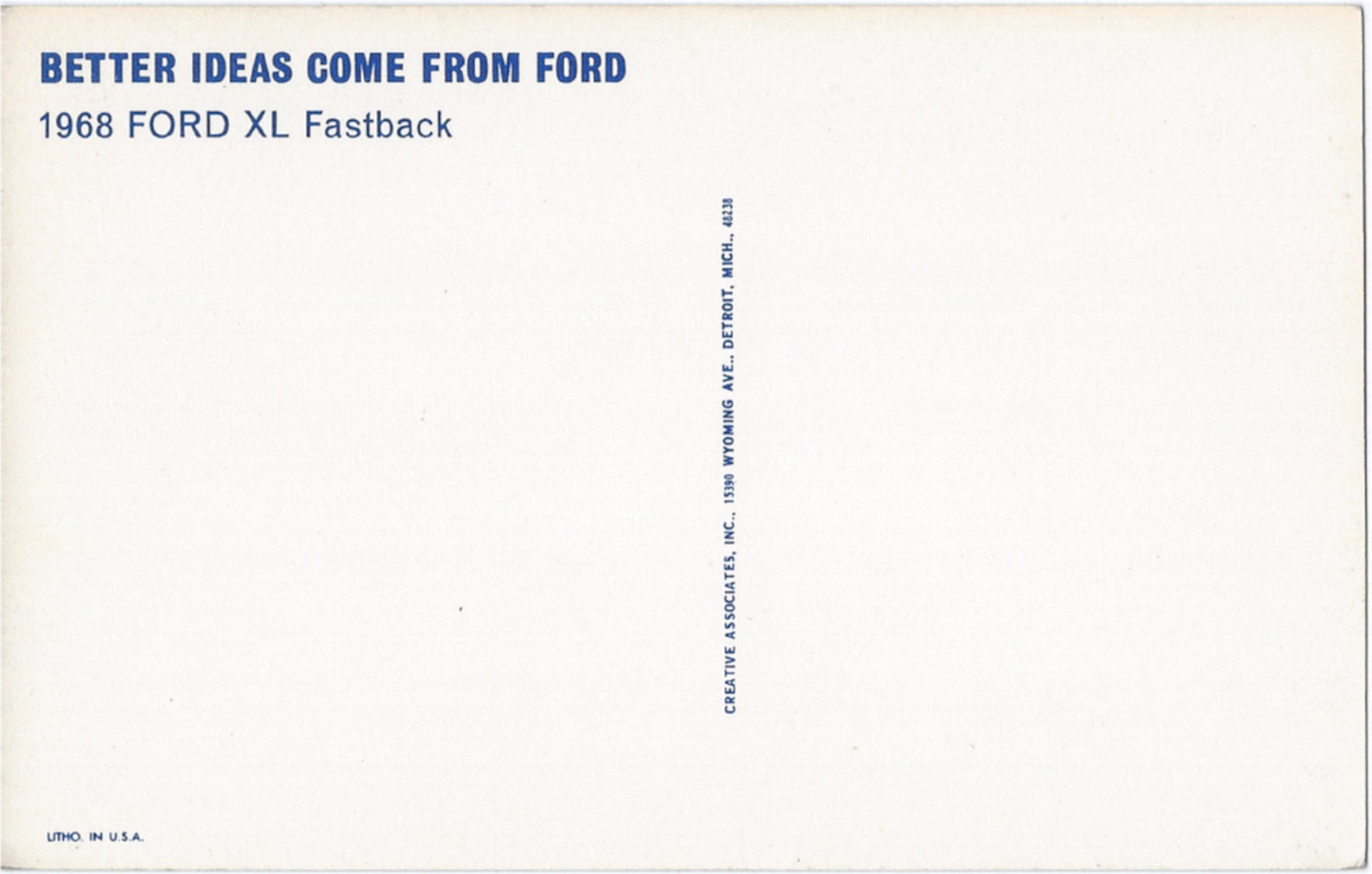 1968 Ford XL Fastback 2-door Hardtop: Vintage Postcard; Original Dealer ...