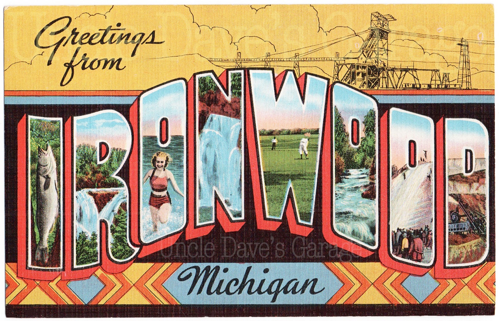 Greetings From Ironwood (michigan) ~ 1940s Vintage Large Letter ...