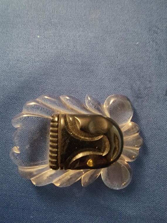 1940s Bakelite and Lucite Tribal Mask Brooch - Gem