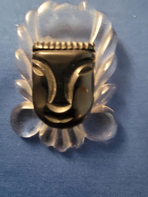 1940s Bakelite and Lucite Tribal Mask Brooch - Gem