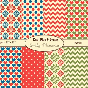 Vintage Red, Blue, Green Digital Paper Pack (instant Download) - Etsy