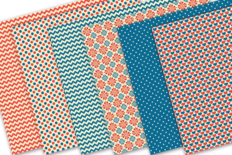 Vintage Red, Blue, Green Digital Paper Pack 12" X 12" Instant Download ...