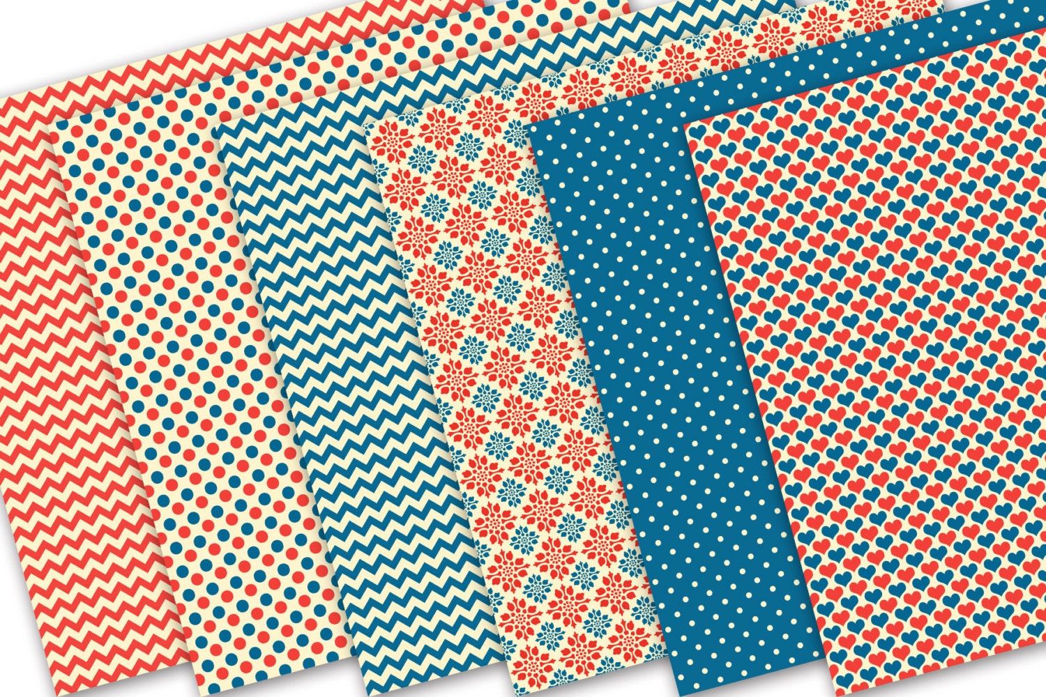 Vintage Red, Blue, Green Digital Paper Pack (instant Download) - Etsy