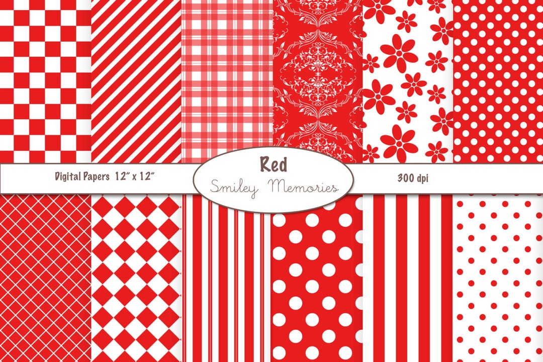 Red and White Digital Paper Pack 12