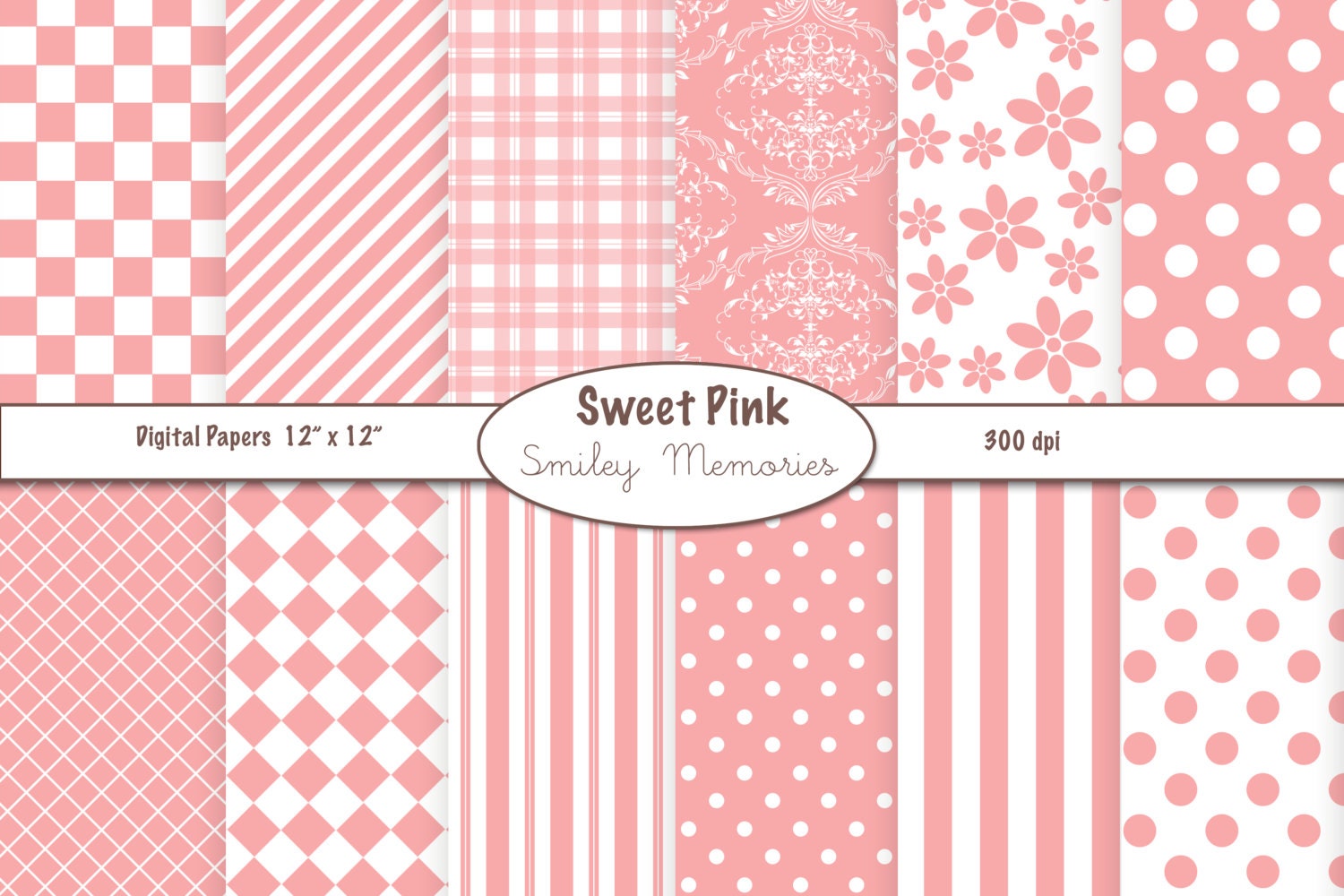 Pastel Pink and White Digital Paper Pack 12 X 12 for Scrapbooking, Card ...