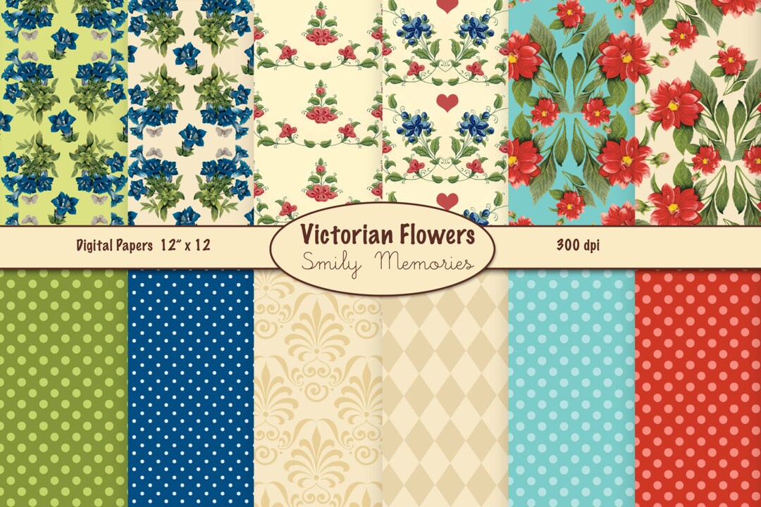 Victorian Flower Digital Paper Pack, Scrapbooking (12" X 12") - Etsy