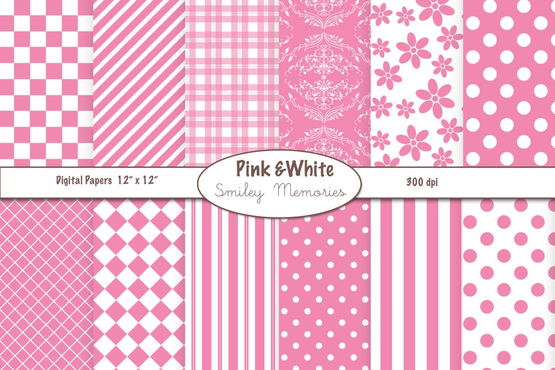 Pink and White Digital Paper Pack 12" X 12" for Scrapbook, Card Design ...