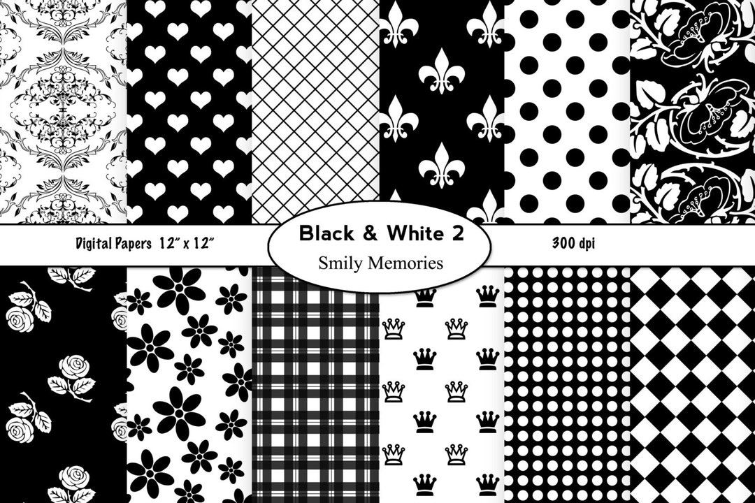 Black & White Digital Paper Pack, Scrapbook Paper (12x12", 300 DPI) - Etsy