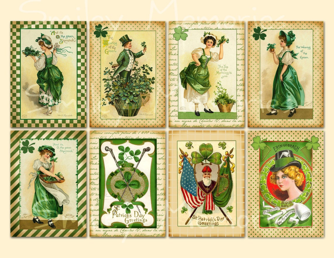 Printable St Patrick's Digital Collage Sheet, Vintage Graphics, Hang ...