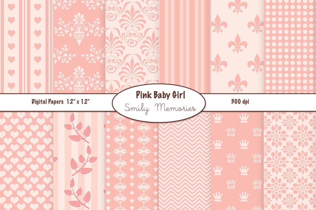 Pink Baby Girl Printable Digital Paper Pack 12" X 12" for Scrapbooking ...