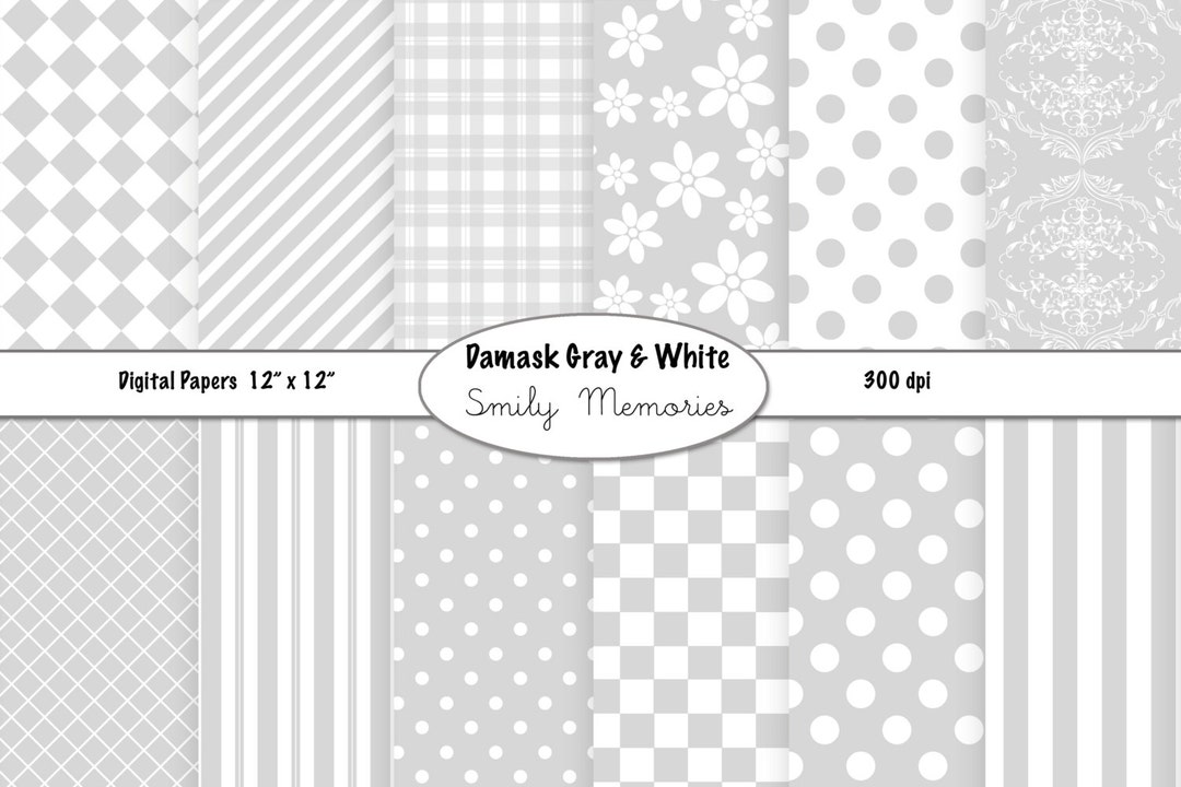 Gray and White Digital Paper Pack 12" X 12" JPEG, 300 DPI for Card ...
