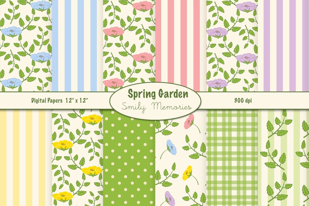 Spring Garden Digital Paper Pack 12" X 12" for Scrapbook, Card Design ...