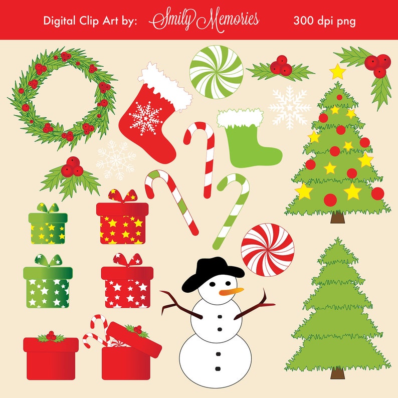 Christmas Digital Clip Art PNG and 3 Digital Paper Sheets 12 X 12 ...