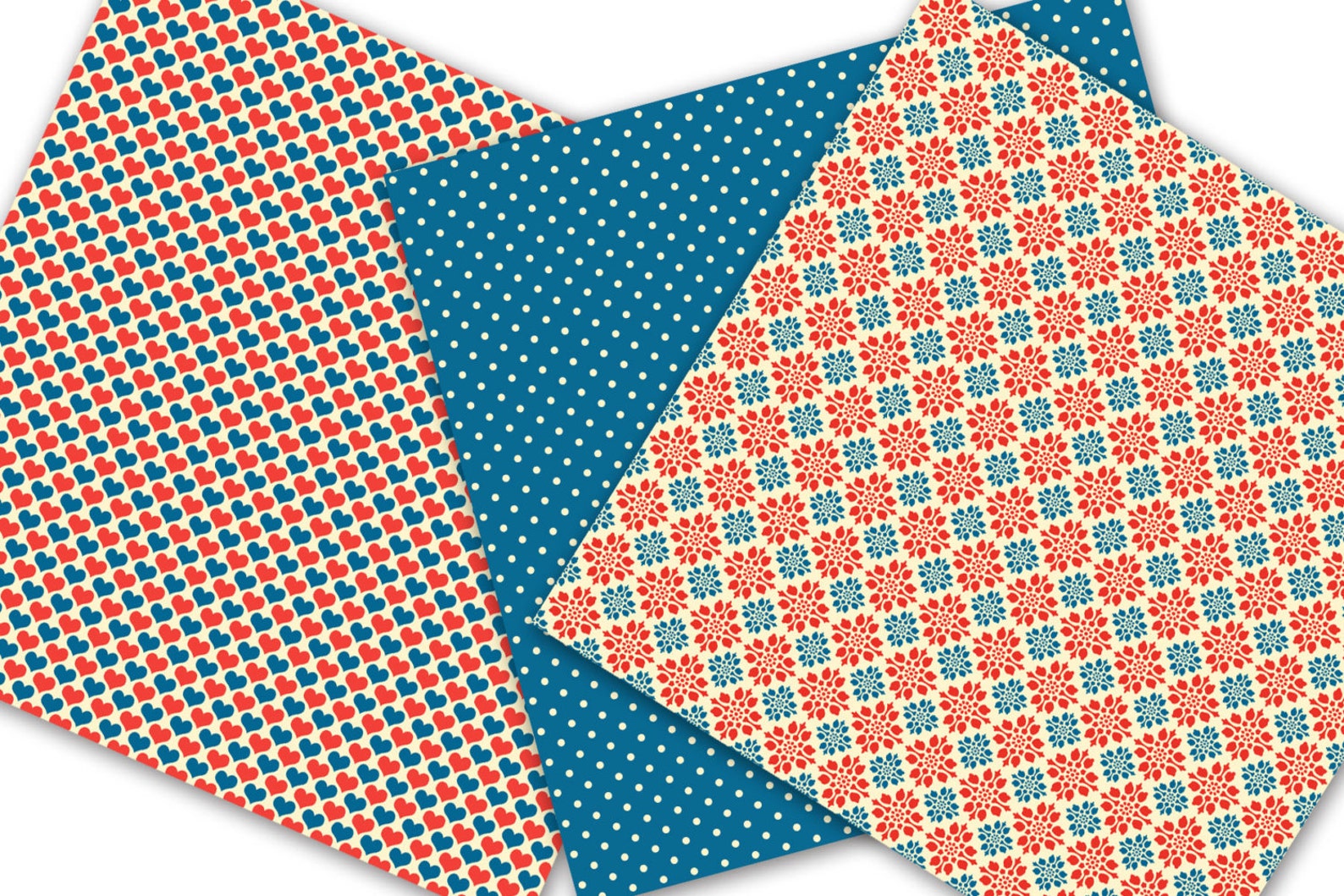 Vintage Red, Blue, Green Digital Paper Pack 12" X 12" Instant Download ...