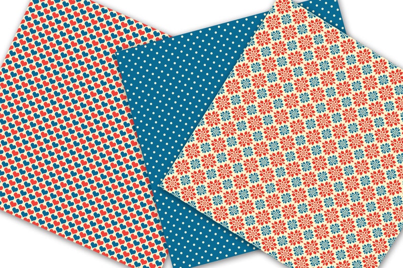 Vintage Red, Blue, Green Digital Paper Pack (instant Download) - Etsy