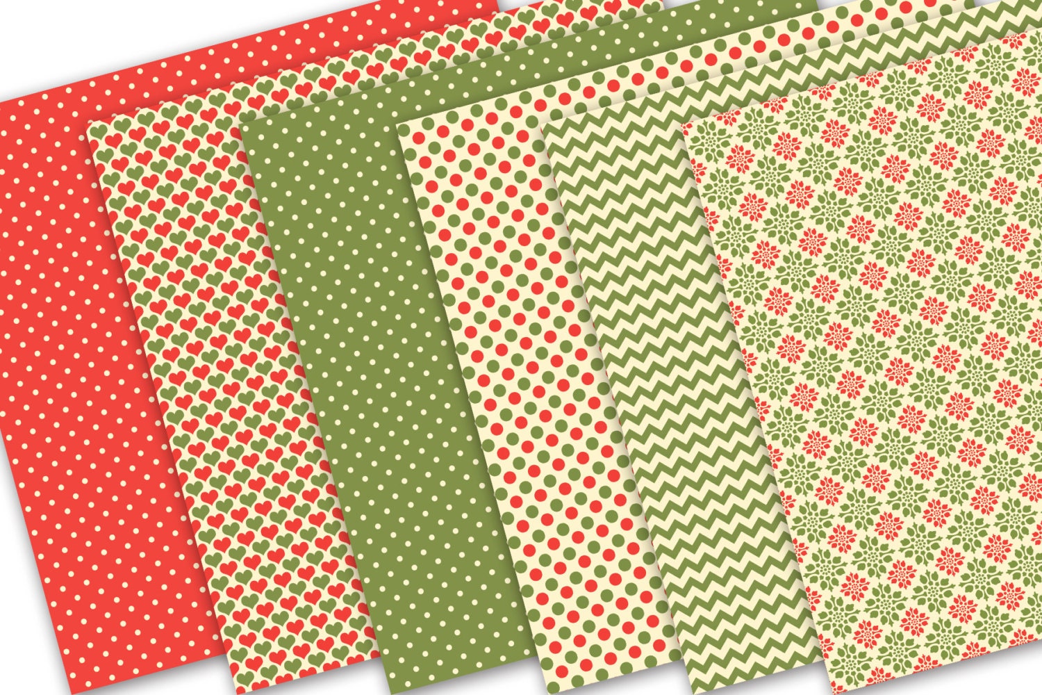 Vintage Red Blue Green Digital Paper Pack 12 X - Etsy