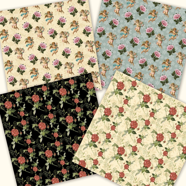 Victorian Digital Wrapping Paper, Instant Download Angels & Flowers 20 ...