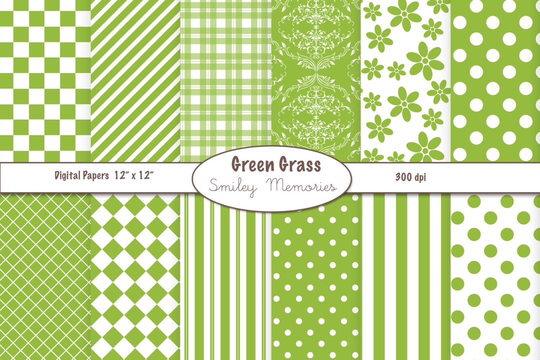 Green and White Digital Paper Pack 12" X 12" for Scrapbook,card Design ...