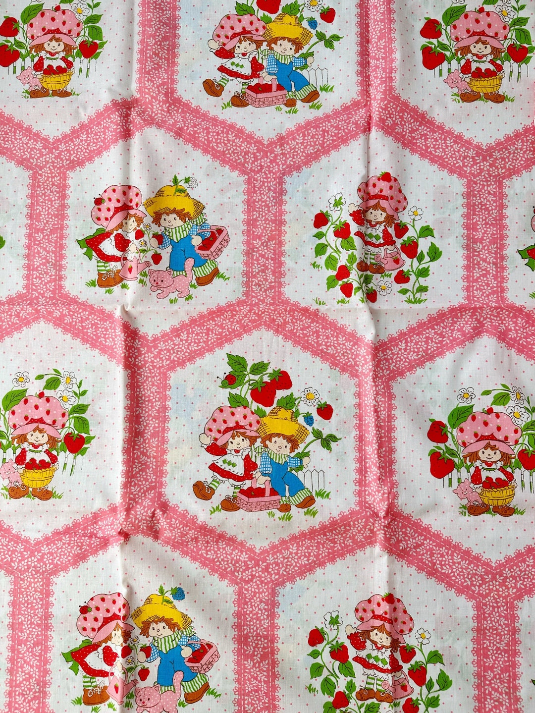 Strawberry Shortcake Cotton Fabric (pink) - Spring Mills, Inc - 1980 ...