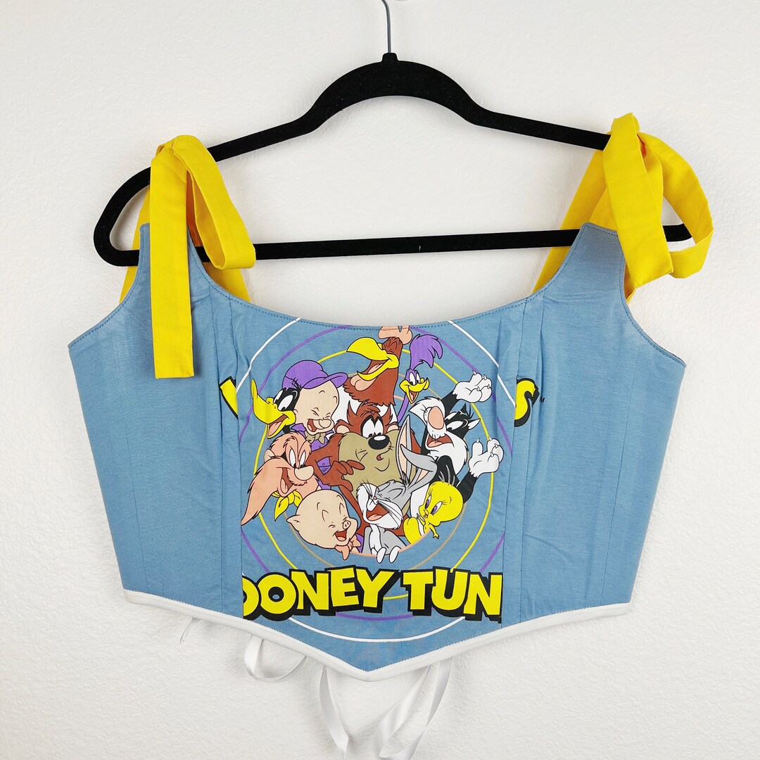 Looney Tunes Corset Top | Cartoon Graphic Bustier | Blue Yellow Tie ...