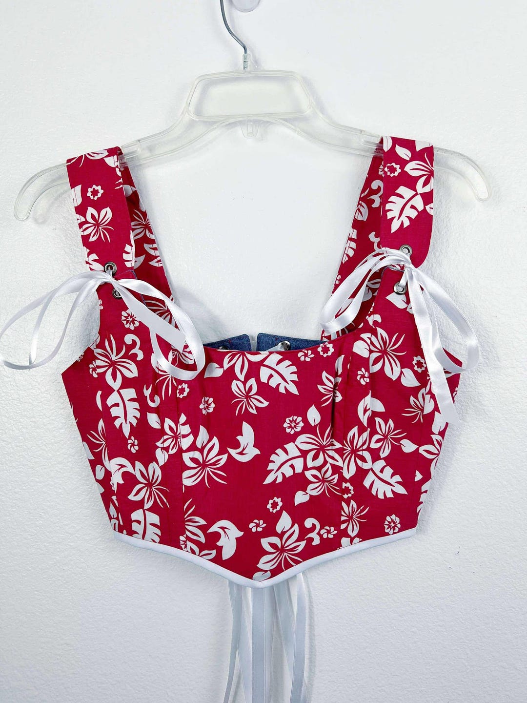 Red Hawaiian Floral Corset Top: Handmade Cotton Summer Crop Top - Etsy