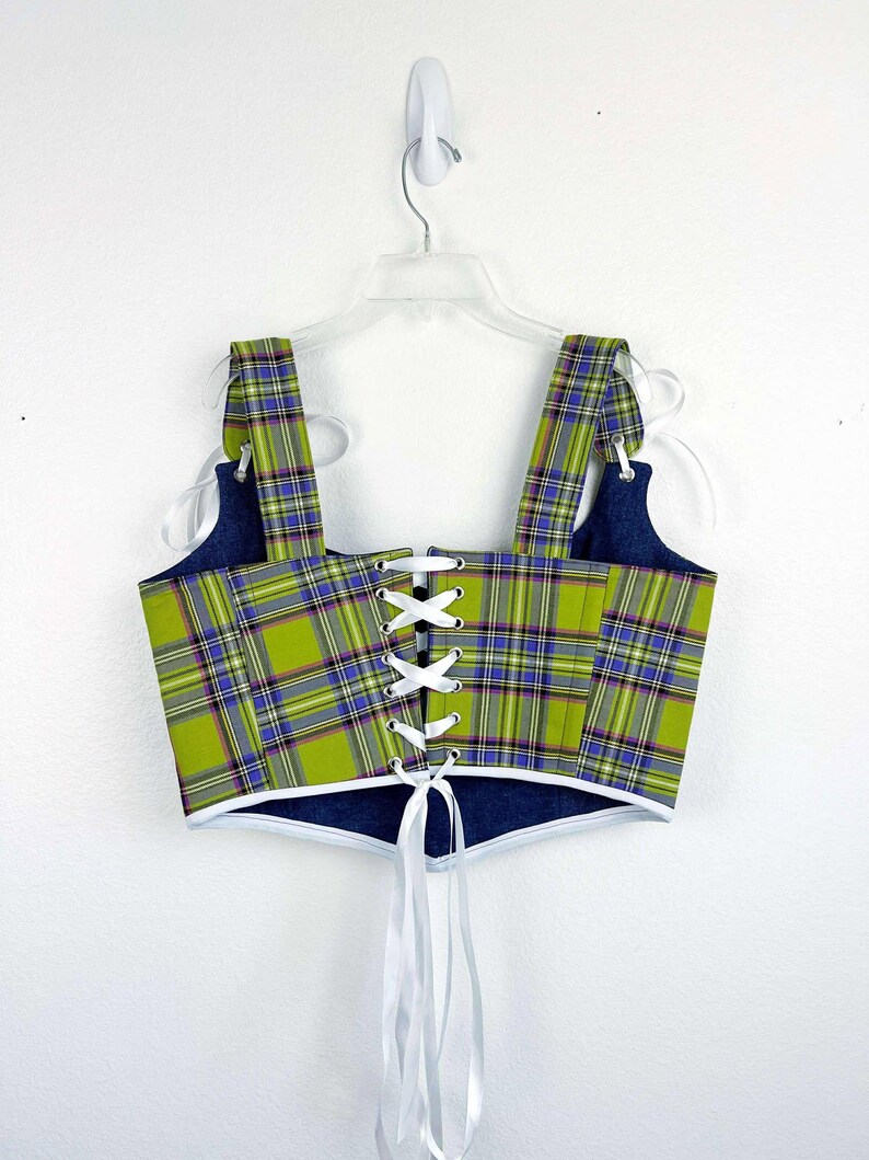 Handmade Green Plaid Corset Top With Double Rhinestone Heart Design - Etsy