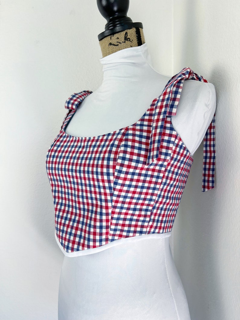 Summer Gingham Checkered Corset Crop Top Summer Plaid Crop Top Womens ...