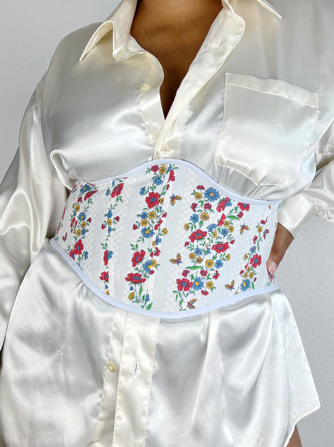 Floral Corset Belt With Denim Lining | Handmade Waist Cincher ...